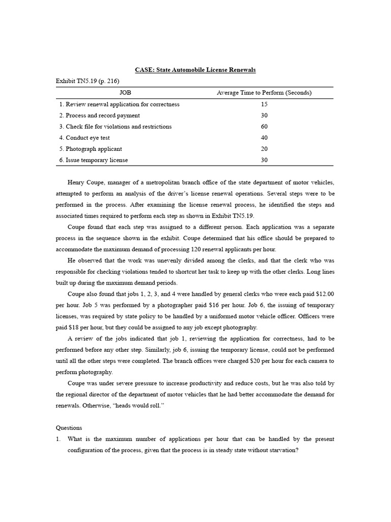 OM - Assignment 1 - Case - ALB-DMV | PDF | Department Of Motor Vehicles