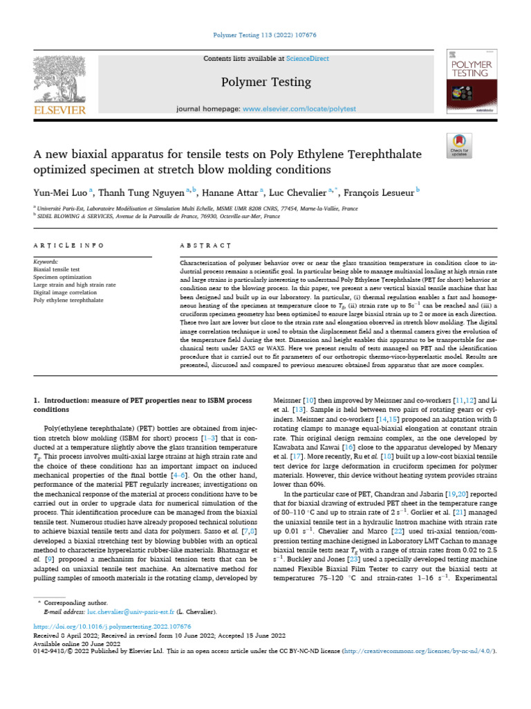 A New Biaxial Apparatus for Tensile Tests on Poly Ethylene Terephthalat ...
