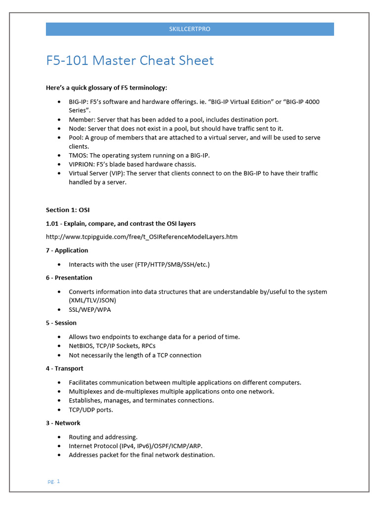 F5-101-Master-Cheat-Sheet Yo | PDF | Transmission Control Protocol ...