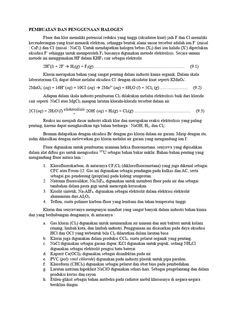 Pembuatan dan Penggunaan Halogen | PDF