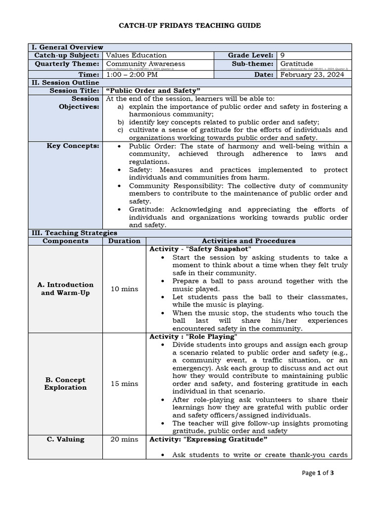 VALUES EDUCATION WEEK 3 | PDF | Gratitude | Behavior Modification