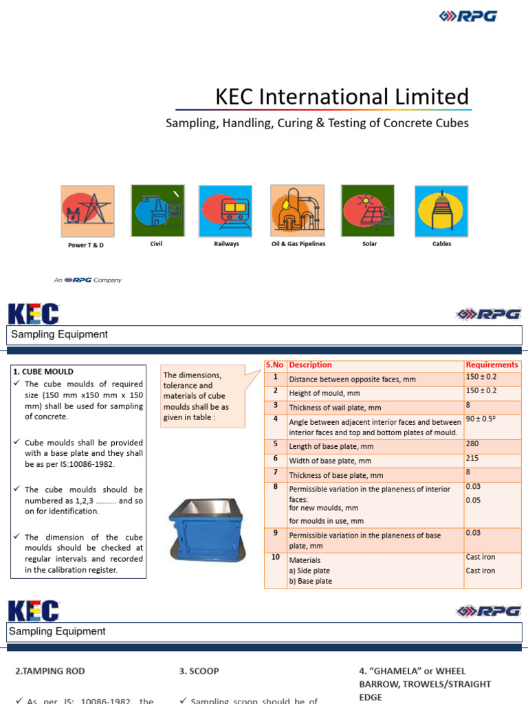 Cube Sampling, Casting, Handling and Testing | PDF | Concrete | Water