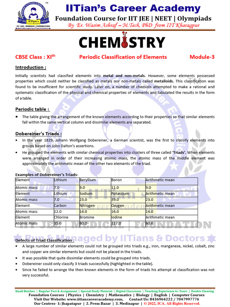 11C Periodic Classification of Elements | PDF | Ion | Chemical Elements