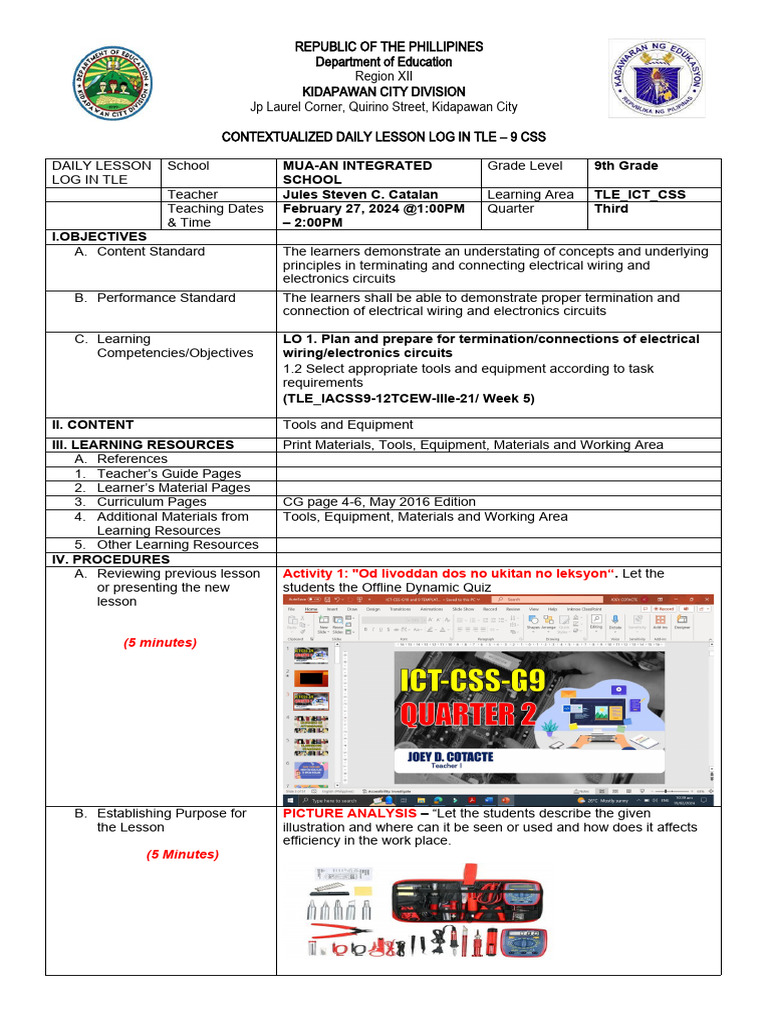 ICT CSS GRADE 9 - Q3 - Electronic Hand Tools and Equipment | PDF ...