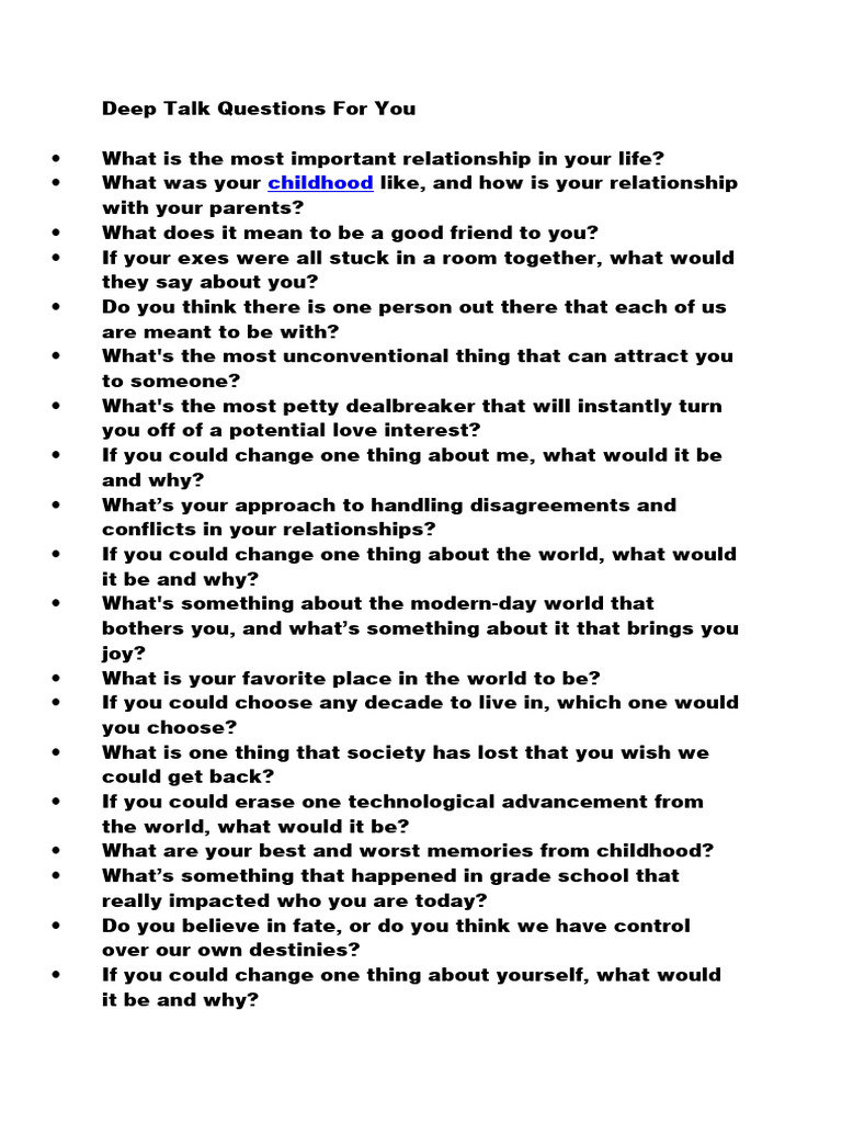 Deep Talk Questions | PDF
