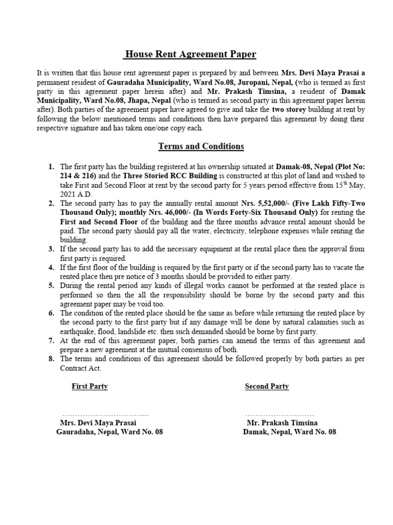 House Rent Agreement Paper | PDF | Private Law