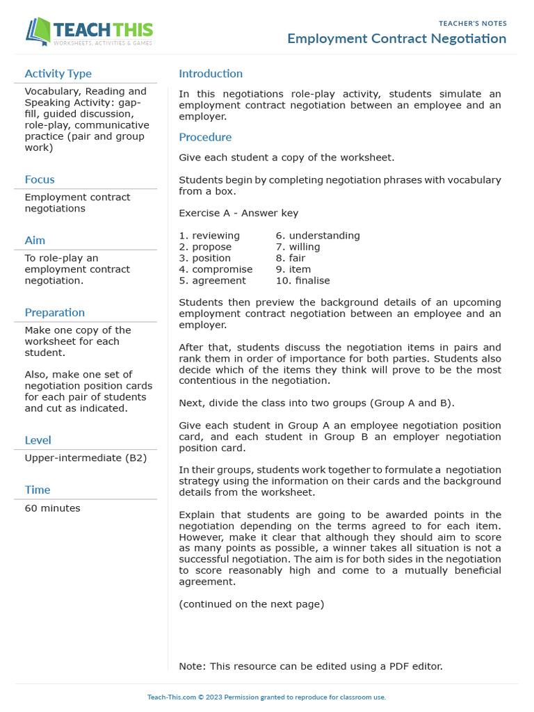 Employment Contract Negotiation | PDF | Negotiation | Employment