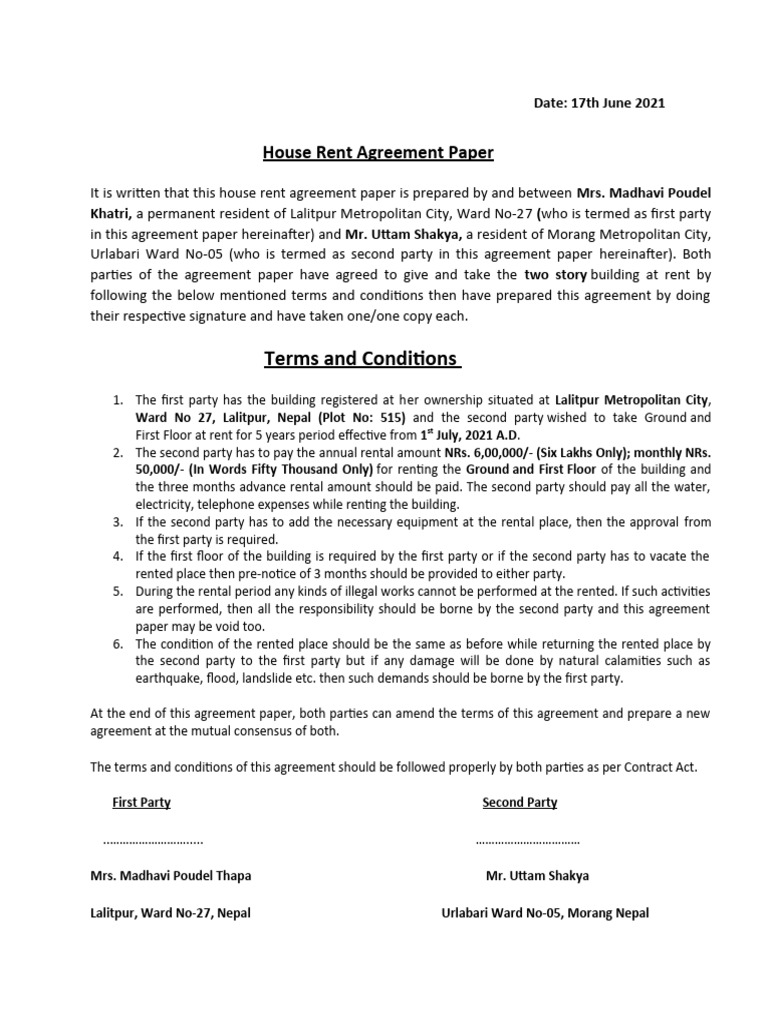 House Rent Sample | PDF
