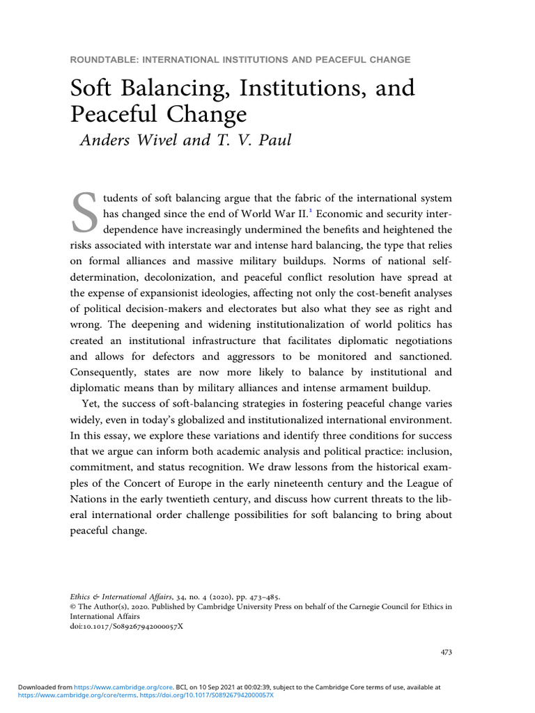 Soft Balancing Institutions and Peaceful Change | PDF | Joint ...