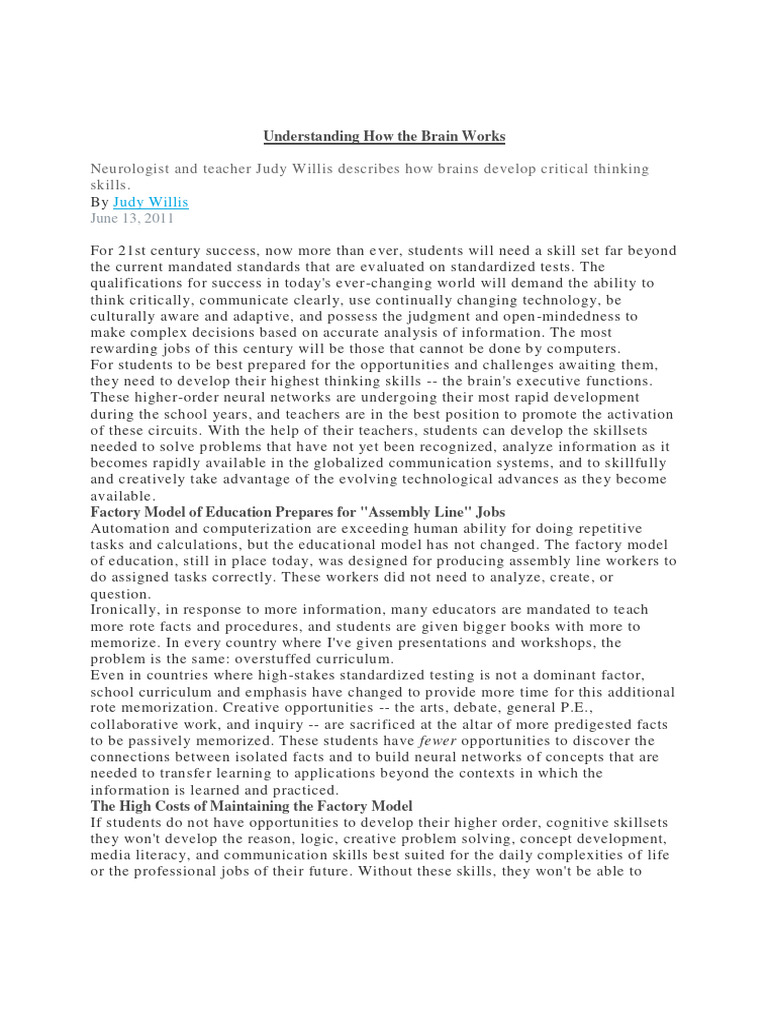 Understanding How The Brain Works | PDF | Prefrontal Cortex | Memory