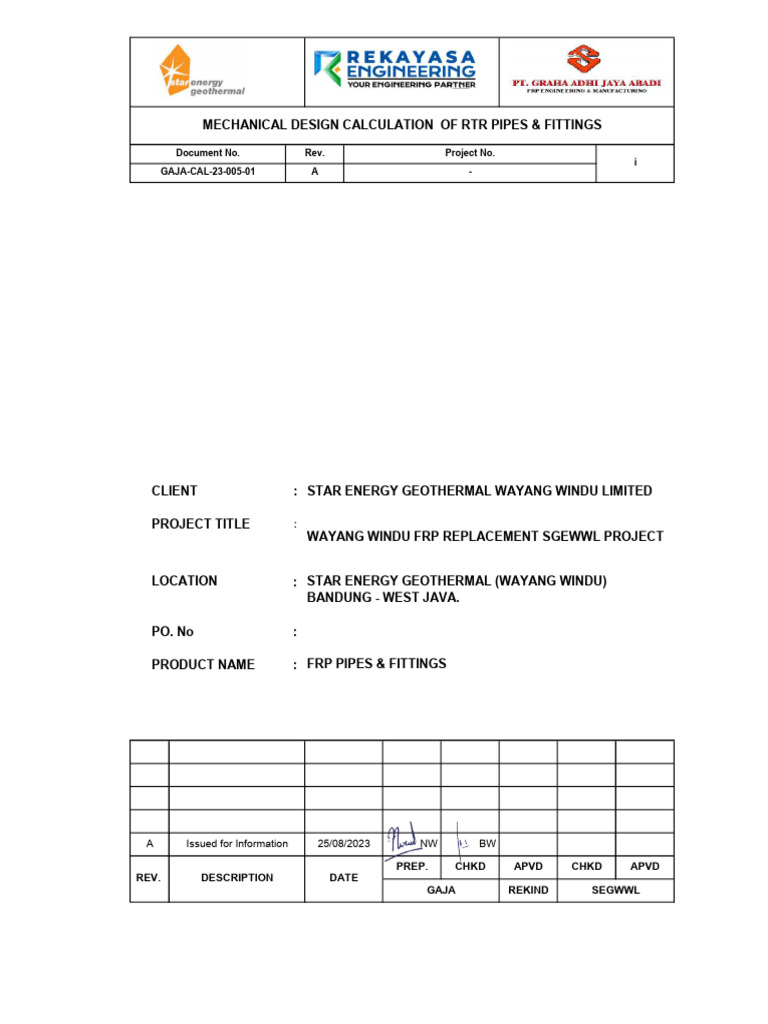 Design Calculation of RTRP Pipes & Fittings For SGEWWL Project, Rev. A ...
