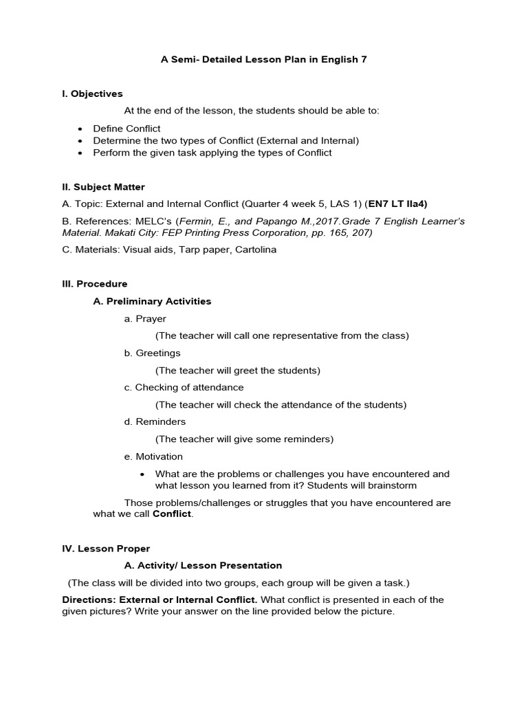 Types of Conflict in Literature Lesson Plan | PDF | Lesson Plan | Human ...