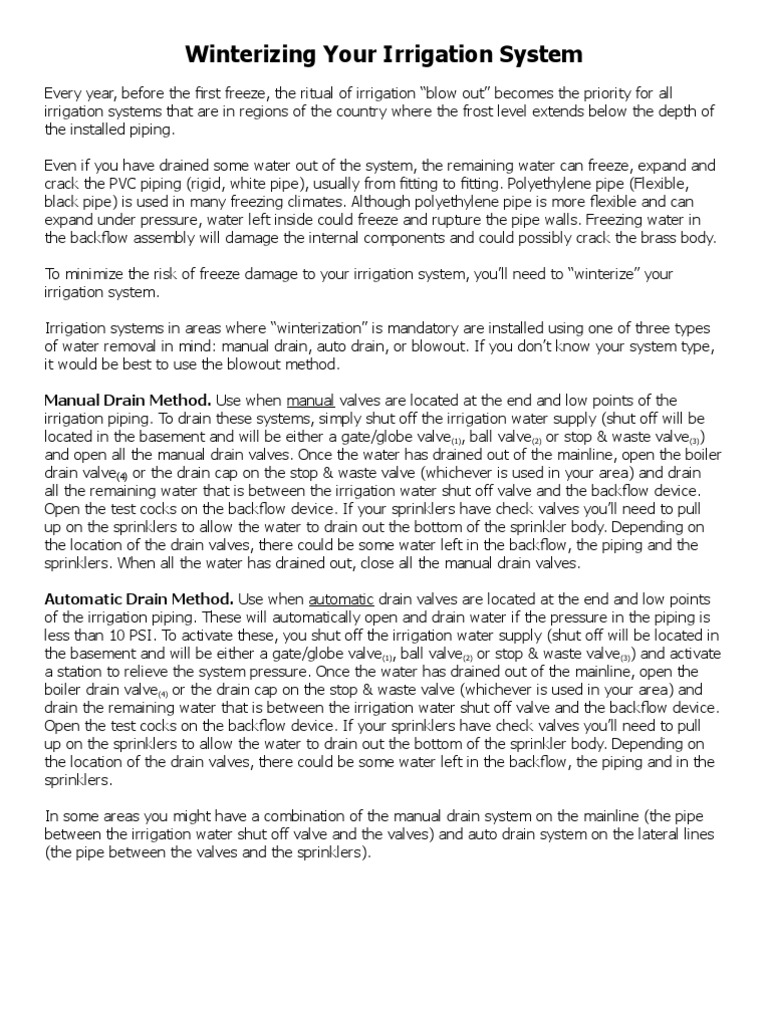 Irrigation Winterization | PDF | Valve | Fire Sprinkler System