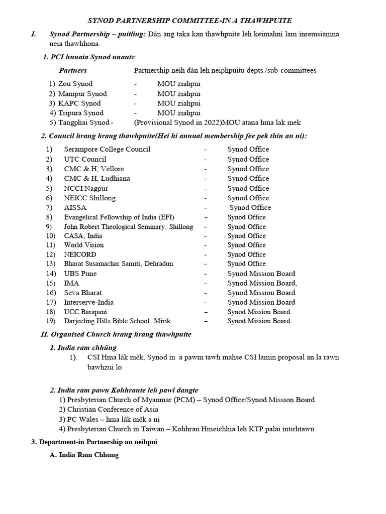 Synod Partnership Committee-In A Thawhpuite | PDF | Protestantism ...