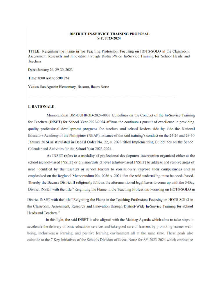 Sample Inset Proposals With Topics | PDF