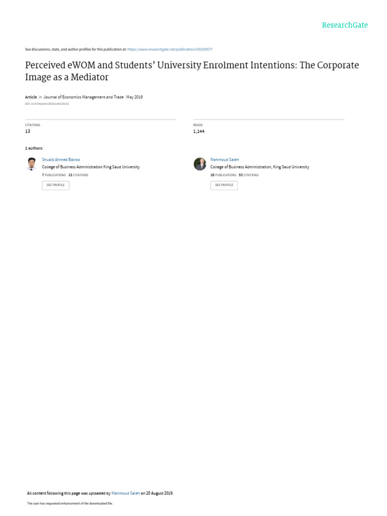 eWOM's Impact on University Enrollment | PDF | Social Media | Popular ...