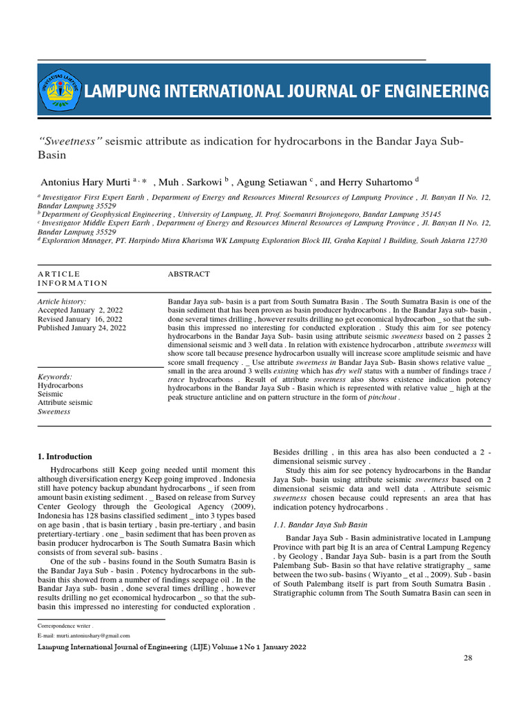 "Sweetness" Seismic Attribute As Indication For Hydrocarbons in The ...