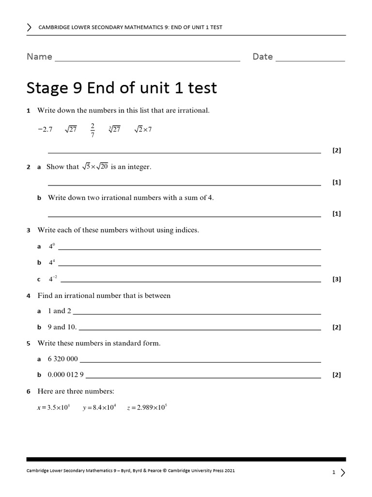Unit 1 End - of - Unit Test | PDF | Numbers | Mathematics