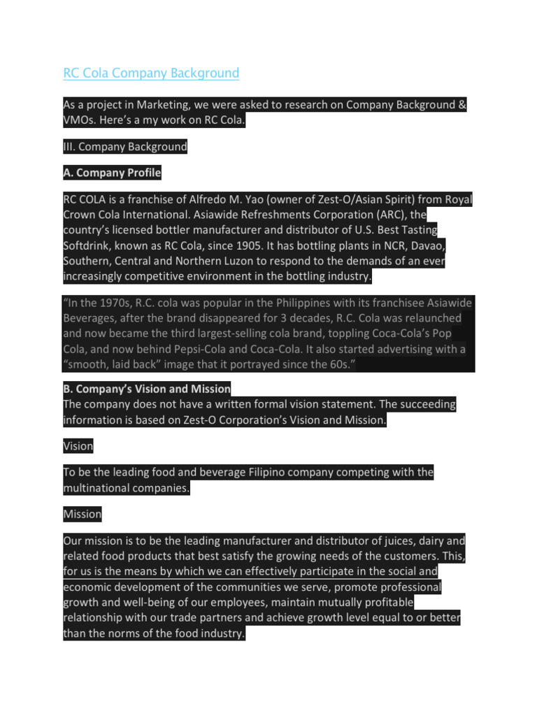 RC Cola Company | PDF