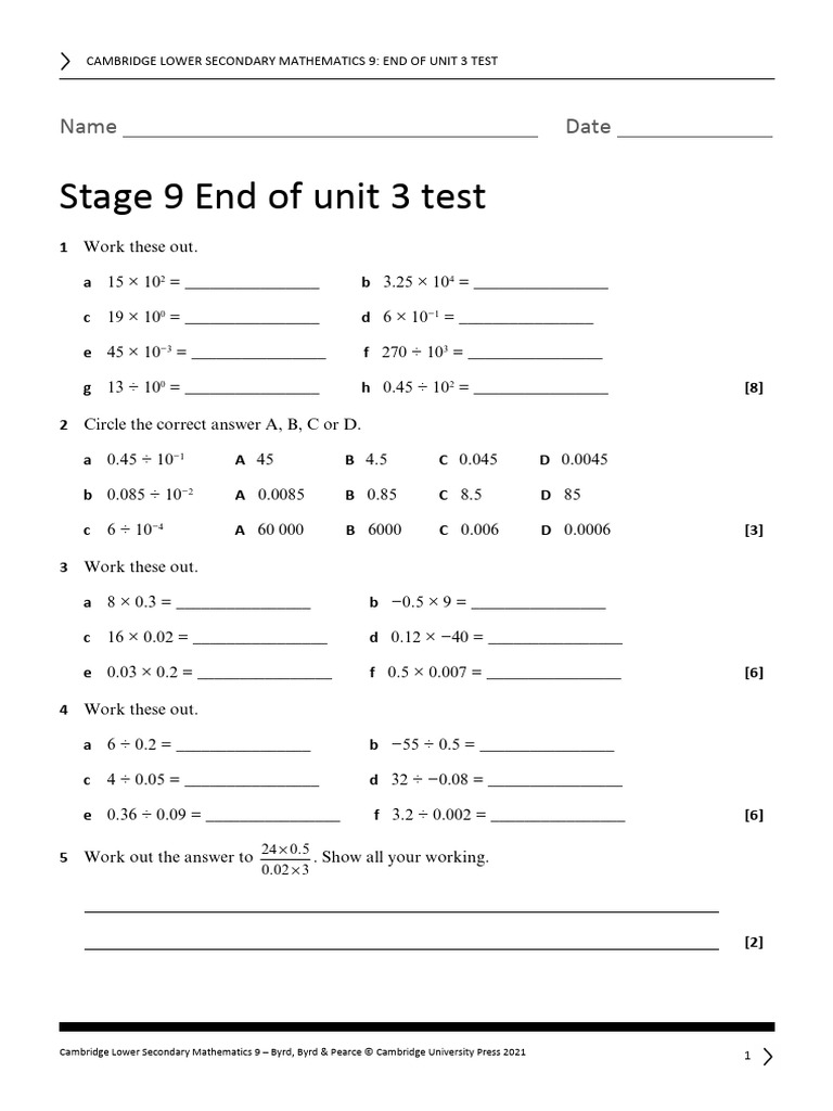 Unit 3 End-Of-Unit Test | PDF | Numbers | Multiplication