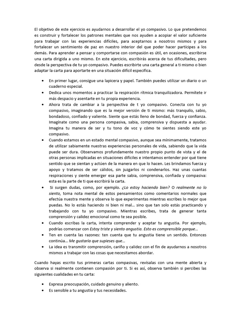 Instrucciones para la carta compasiva | PDF | Mente | Ciencias del ...