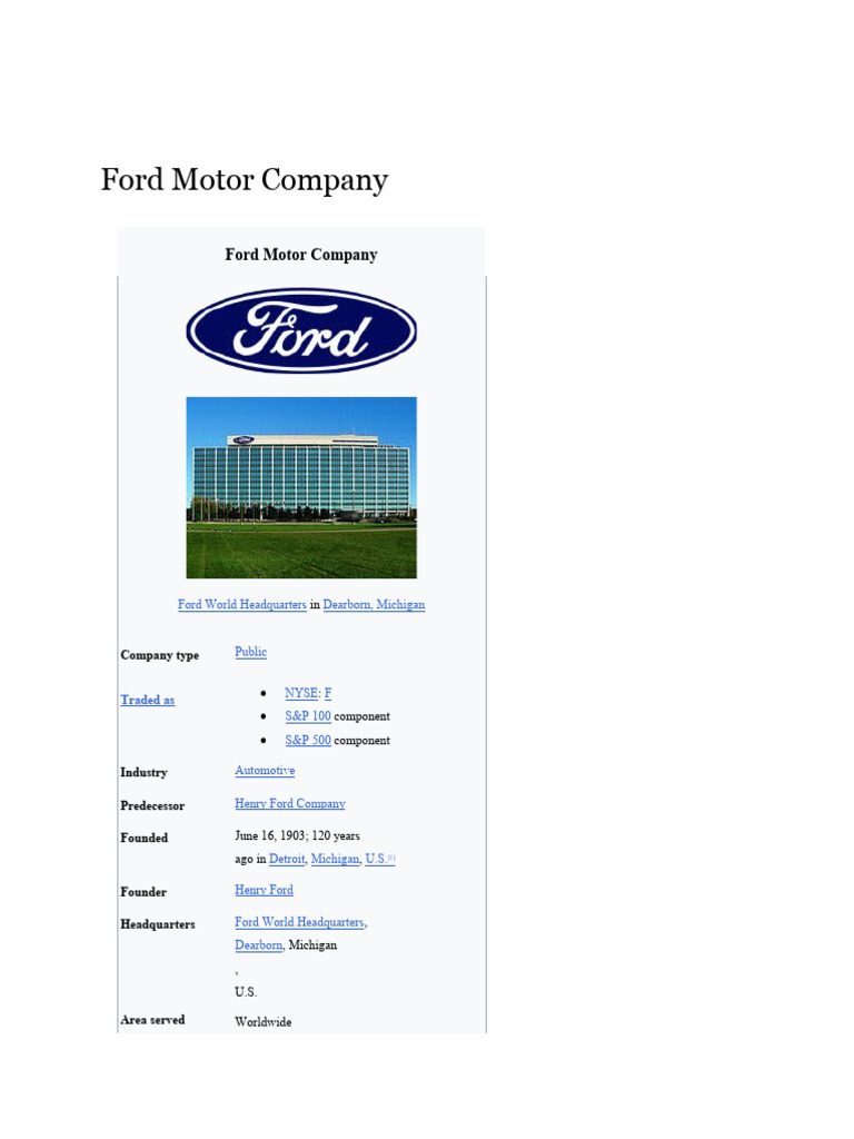 Ford Motor Company | PDF | Ford Motor Company | Lincoln Motor Company