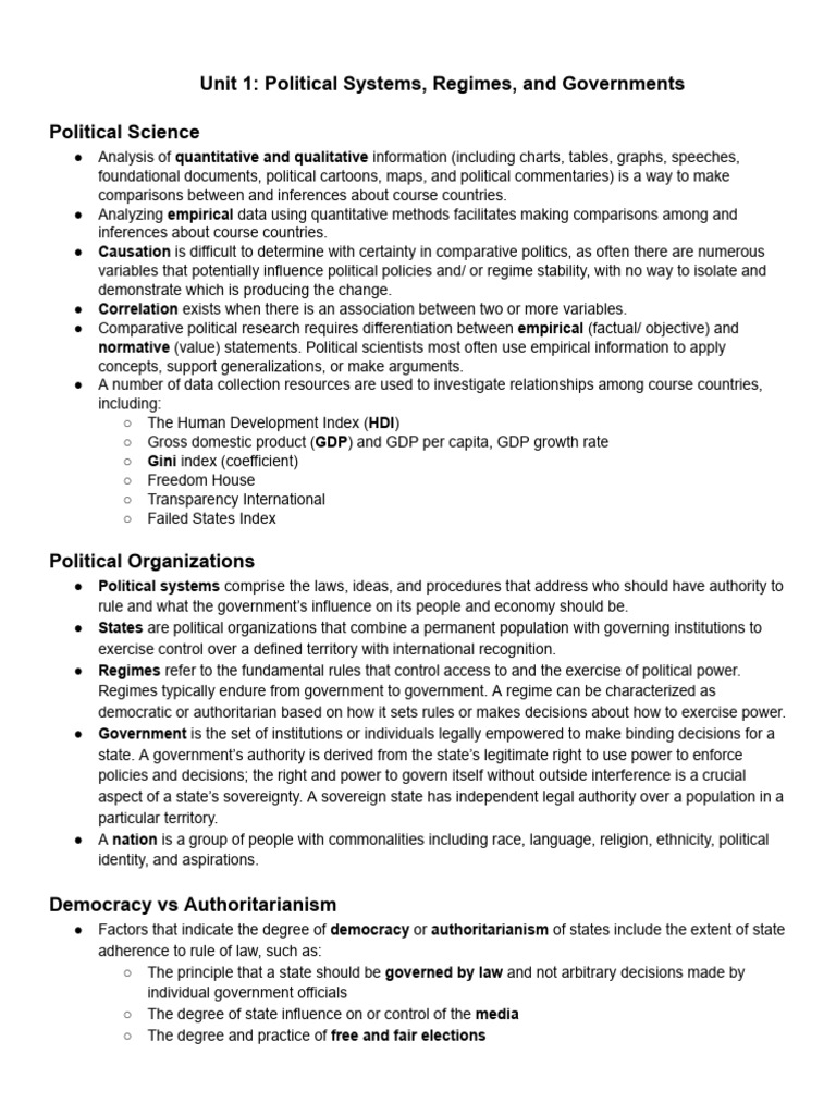 Study Guide - Unit 1 | PDF | Political Ideologies | Democracy