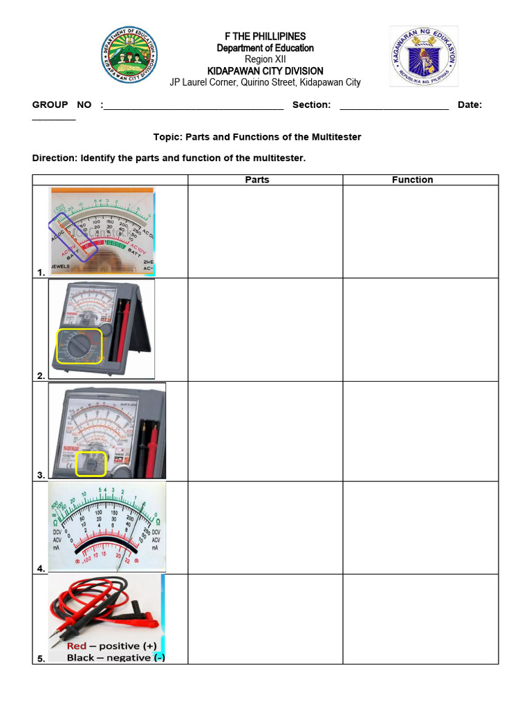 Worksheet - Parts and Function of The Multitester | PDF