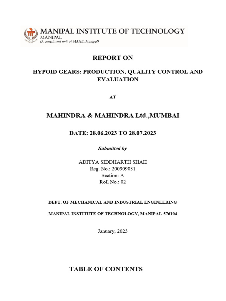 Itr Report Aditya Shah | PDF | Gear