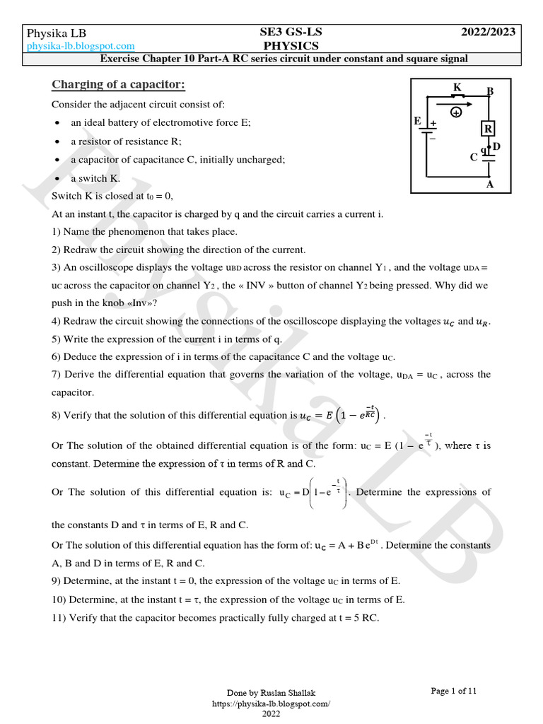 Physika LB SE3 GS LS Physics Exercise Chapter 10 Part-A RC Series ...