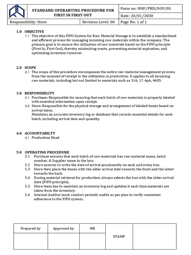 FIFO Procedure | PDF | Business