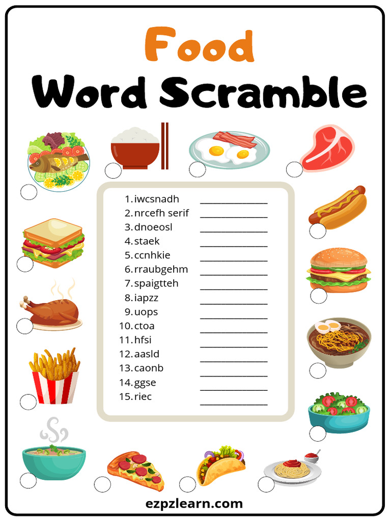 Food Word Scramble Game Answers | PDF