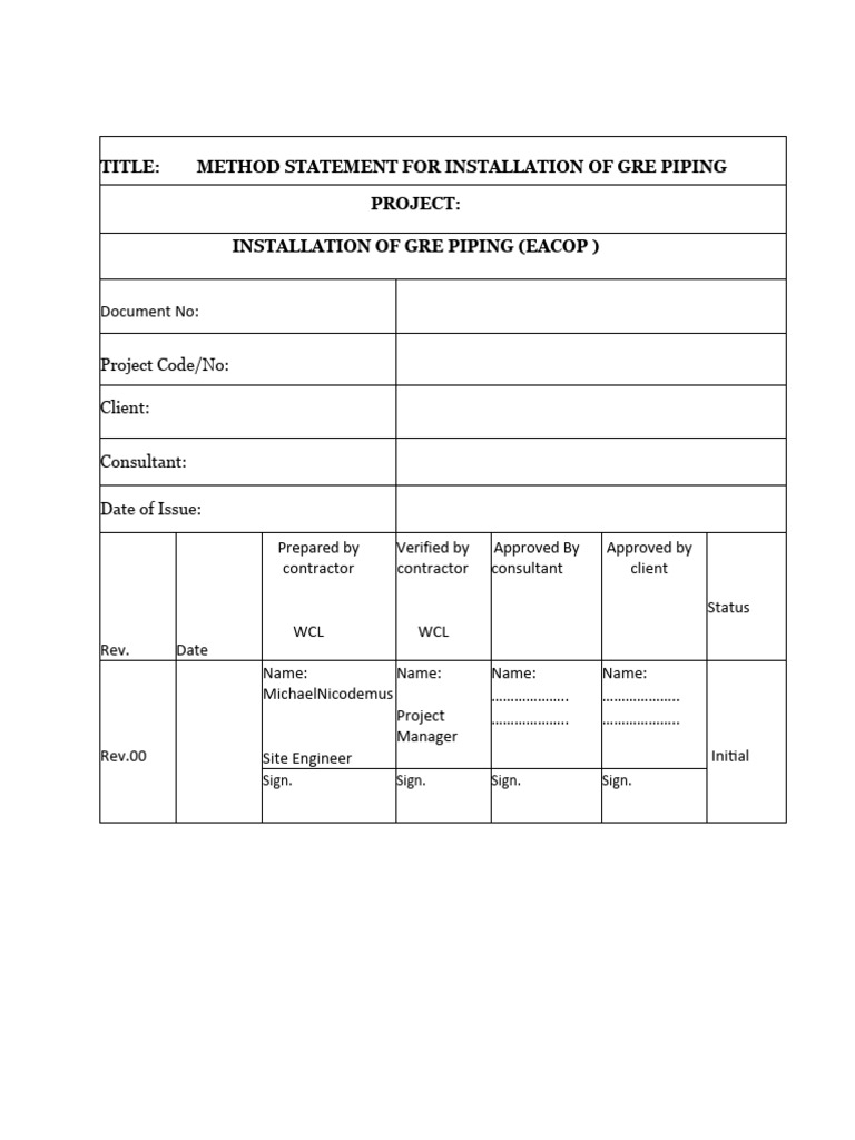 Method Statement For Installation of GRE Piping | Download Free PDF ...