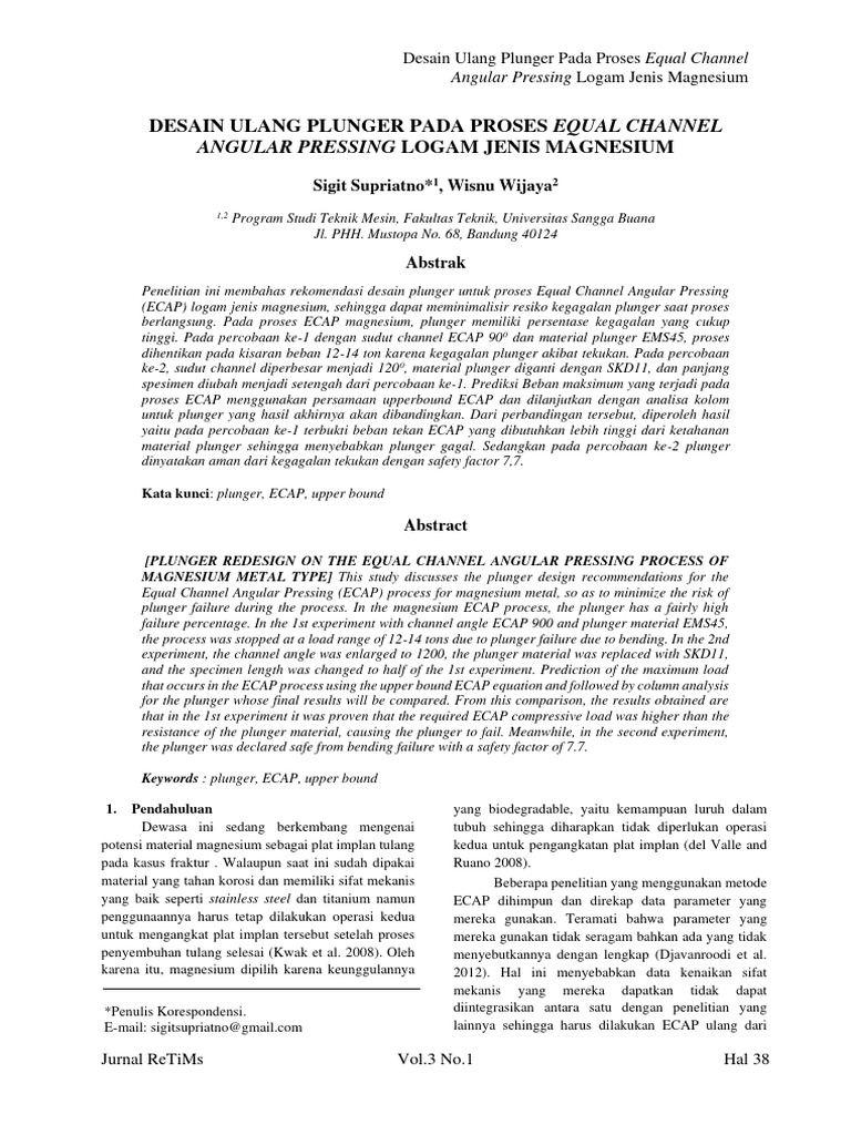 2021 Desain Ulang Plunger Pada Proses Equal Channel Angular Pressing ...