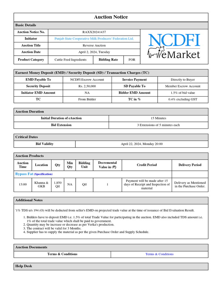 Auction Notice: Basic Details | Download Free PDF | Auction | Business
