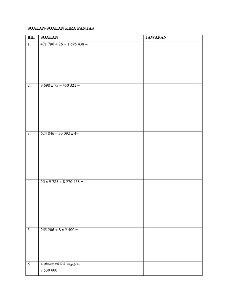 100 Soalan Cepat Kira | PDF