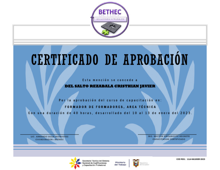 Certificado de Capacitacion Formador de Formadores | PDF