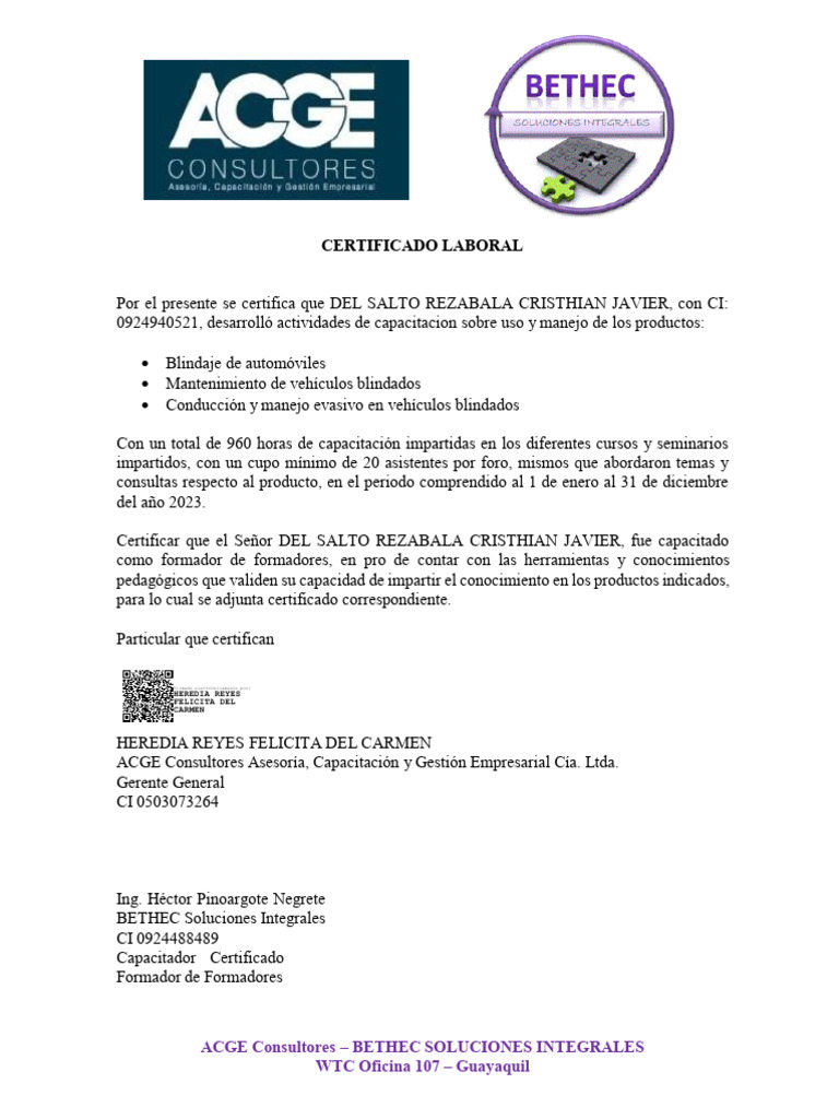 Certificado de Capacitador Respaldos | PDF