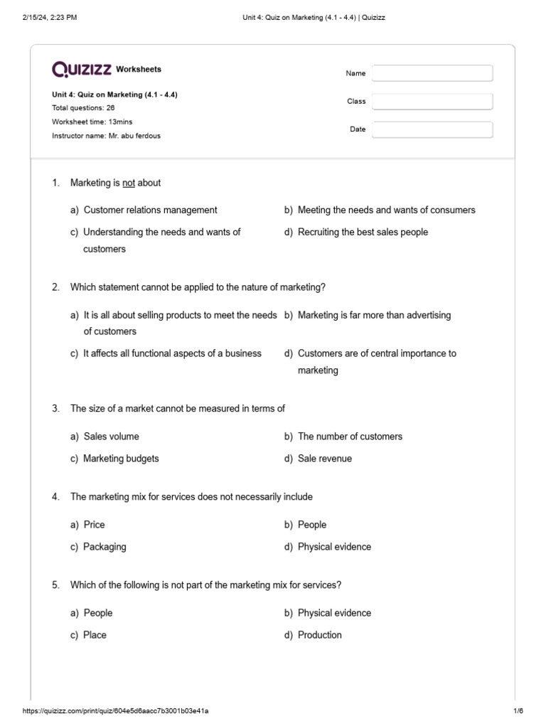 Marketing Quiz: Concepts and Strategies | PDF | Marketing | Advertising