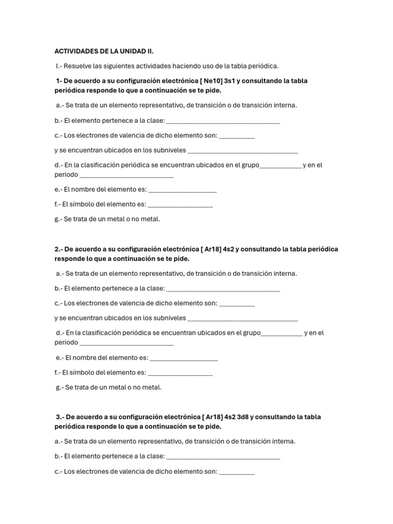 Actividades Unidad 2 para Estudiar . | PDF | Tabla periódica | Ciencias ...