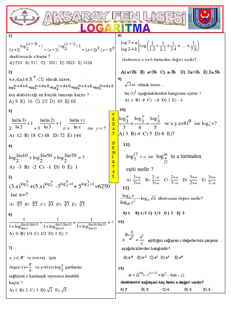 lOGARİTMA ÖZEL TEST 2010 | PDF