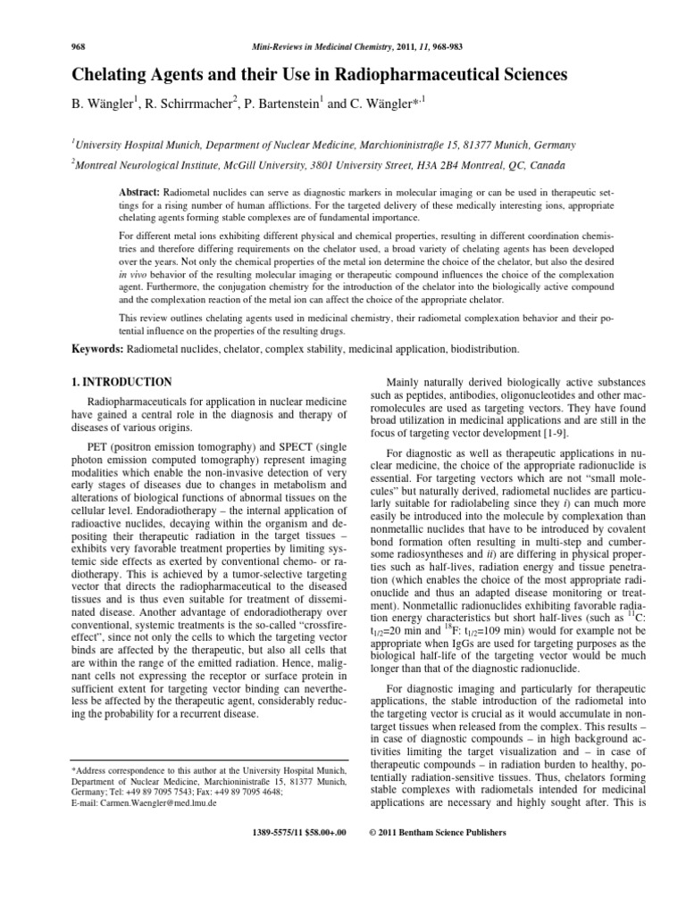 Chelating Agents and their Use in Radiopharmaceutical Sciences | PDF ...