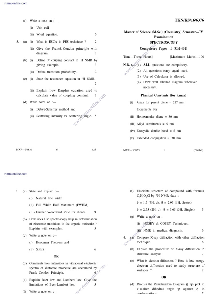 Wierl Equation in Spectroscopy Exam | PDF | Physical Chemistry ...
