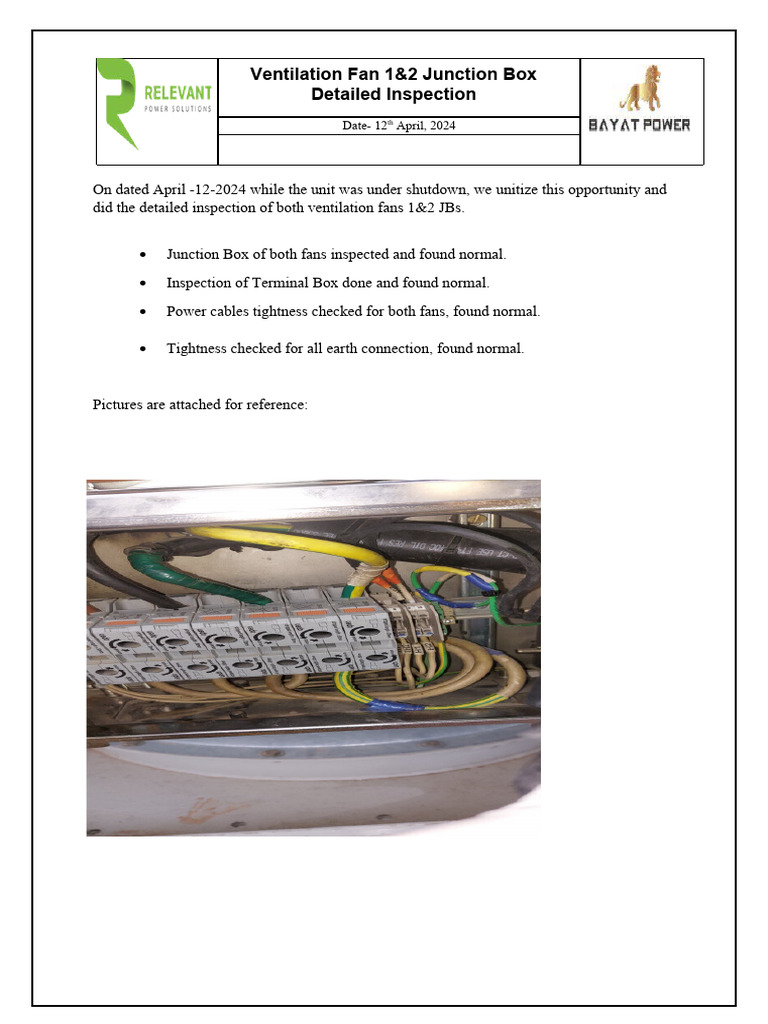 Ventilation - Fan - 1&2 - Inspection - Report - WO 7611, 7612 | PDF ...