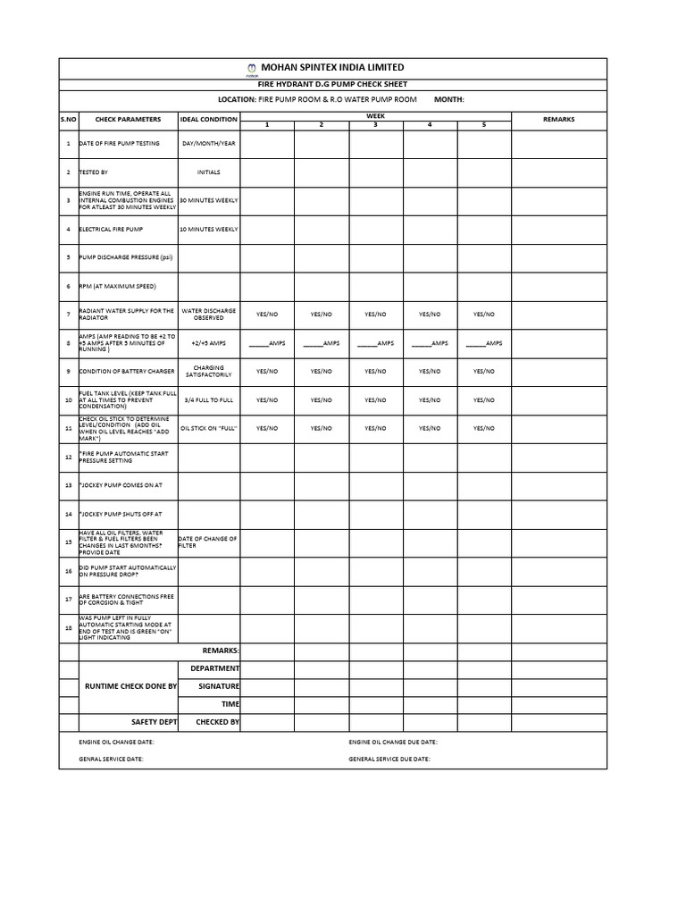 diesel genrator check sheet (2) | PDF | Diesel Engine | Pump