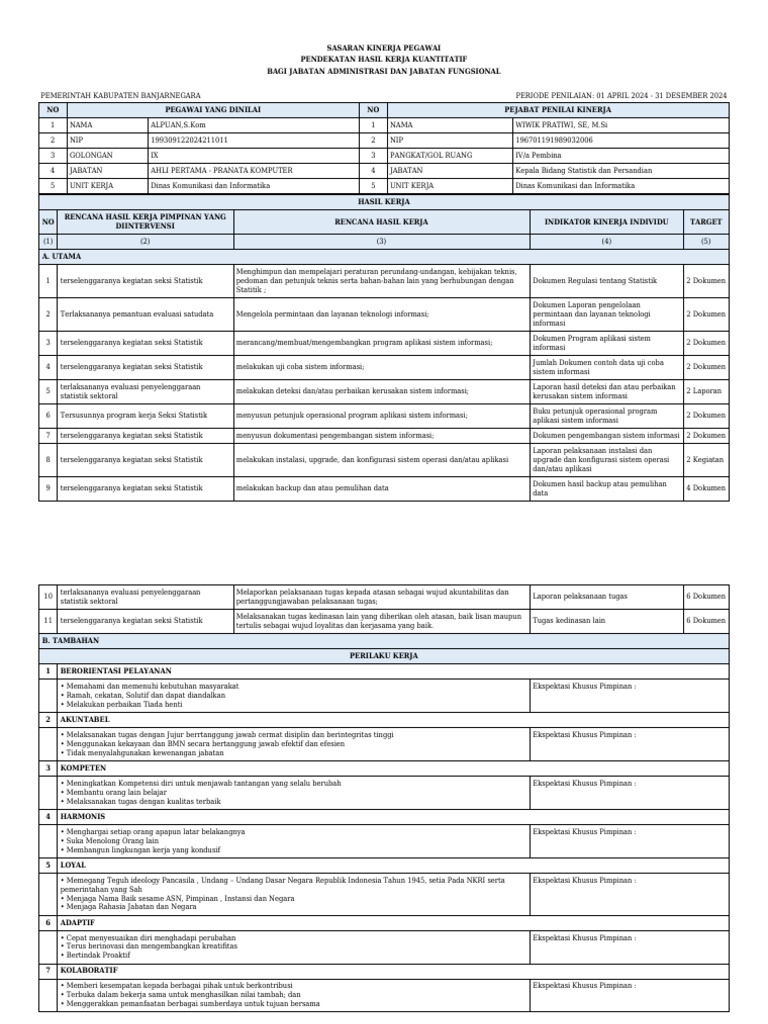 Contoh SKP Pranata Komputer 2024 | PDF