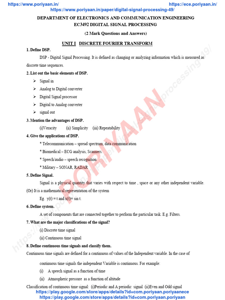 2 marks | PDF | Digital Signal Processing | Discrete Fourier Transform