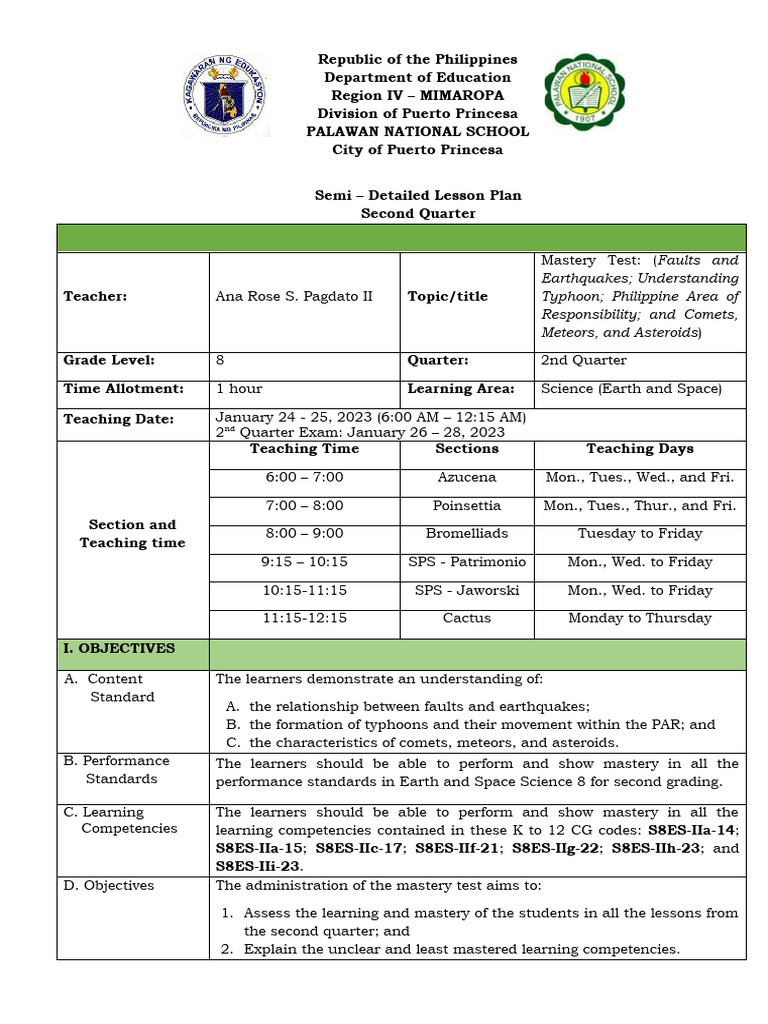 Lesson Plan Inscience 8 (Q2 - W8) (Day 1) | PDF | Learning | Teachers
