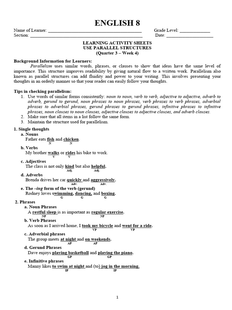 ENGLISH 8 Q3 W4 | PDF | Adverb | Verb