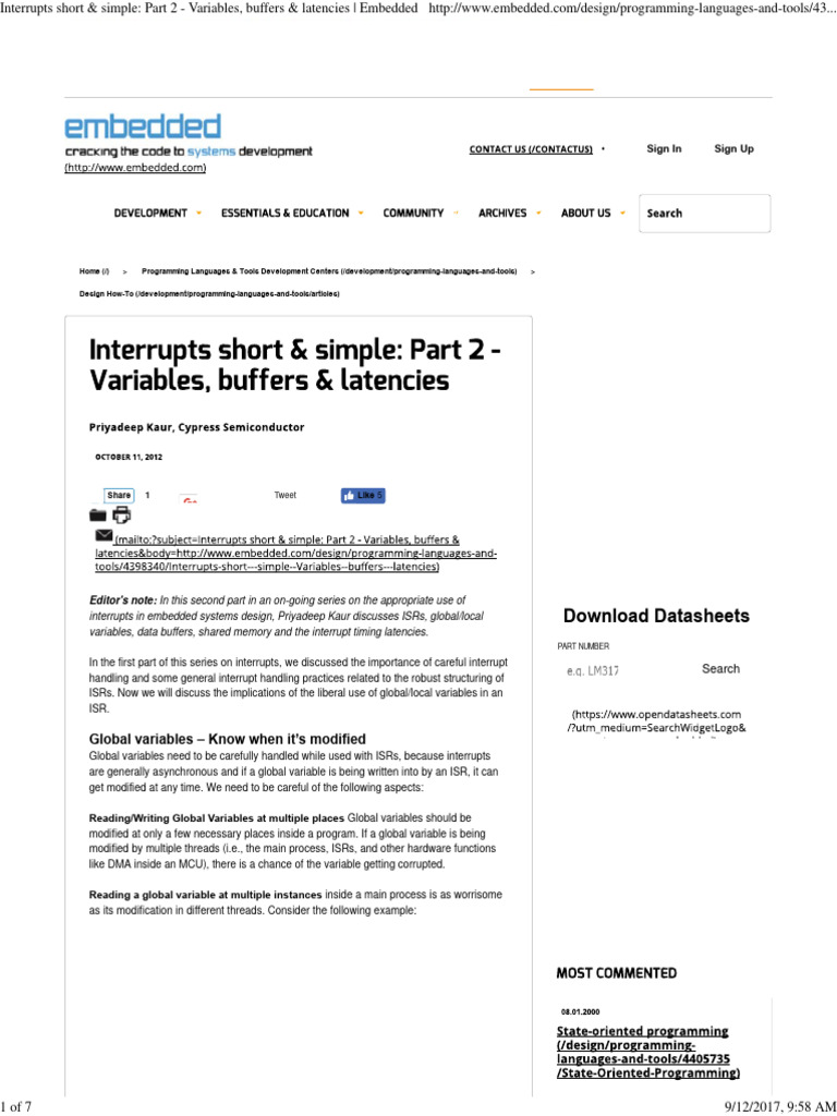 Interrupts Short & Simple - Part 2 - Variables, Buffers & Latencies - Embedded | PDF | Computer ...